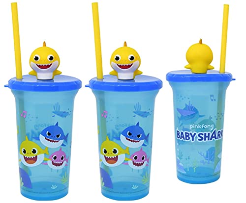 [3-Pack] Baby Shark 15oz Buddy Sip Drink Tumblers, BPA-free, Blue