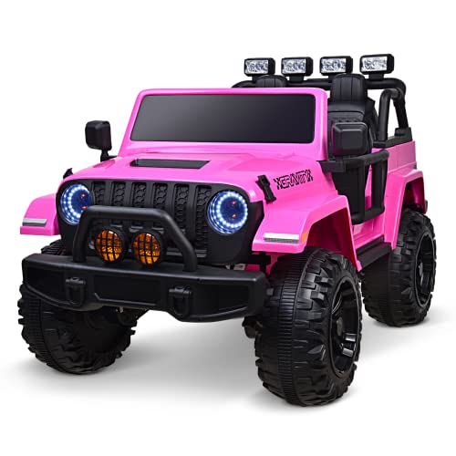 Joywhale 24V 2 Seater Kids Ride on Car Truck 4WD Battery Powered Motorized Easy-Drag Truck, with 4x75W Powerful Engine, Soft Braking, Remote Control, Suspension & Free Car Cover, 2023 New Model, Pink