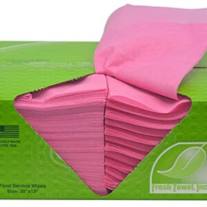 Fresh Towel Foodservice Reusable Paper Towels - 1/4 Fold, 13 x 20 inches - (1 Case of 200) All Purpose Cleaning Towels (Pink Solid)