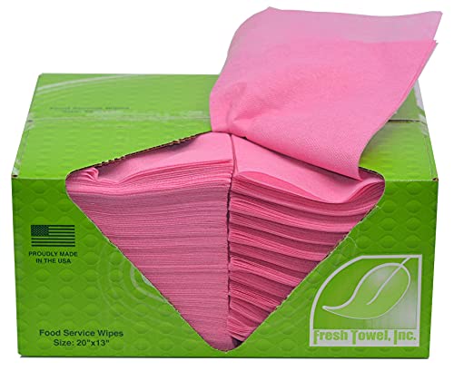 Fresh Towel Foodservice Reusable Paper Towels - 1/4 Fold, 13 x 20 inches - (1 Case of 200) All Purpose Cleaning Towels (Pink Solid)