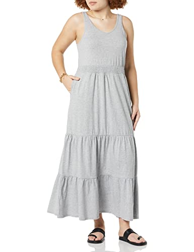 Amazon Essentials Women's Sleeveless Elastic Waist Summer Maxi Dress (Available in Plus Size), Light Grey Heather, X-Large