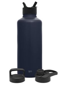 simple modern water bottle with straw, handle and chug lid vacuum insulated stainless steel metal thermos bottles | big leak proof bpa-free flask for gym, sports | summit collection | 84oz, deep ocean