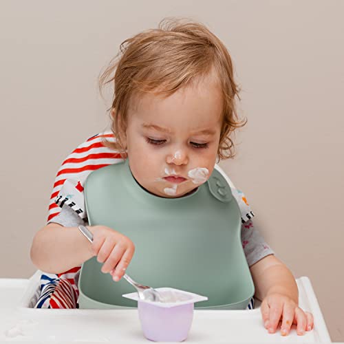 Cuddle Campus Set of 2 Silicone Bibs for Babies,Adjustable Curved Neckline Design with Large Pocket Food Catcher