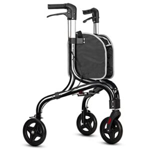 planetwalk premium 3 wheel rollator walker for seniors - ultra lightweight foldable walker for elderly, aluminum three wheel mobility aid, black