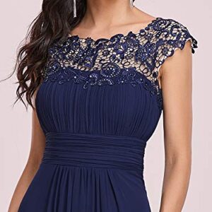 Ever-Pretty Maxi Long Chiffon Wedding Guest Dresses for Women Lace Formal Dresses Navy Blue US18