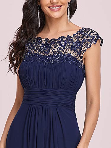 Ever-Pretty Maxi Long Chiffon Wedding Guest Dresses for Women Lace Formal Dresses Navy Blue US18