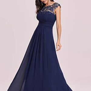 Ever-Pretty Maxi Long Chiffon Wedding Guest Dresses for Women Lace Formal Dresses Navy Blue US18