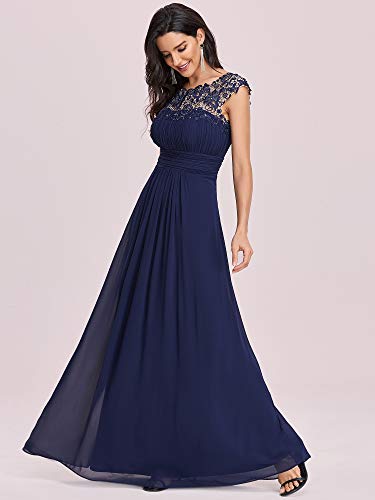 Ever-Pretty Maxi Long Chiffon Wedding Guest Dresses for Women Lace Formal Dresses Navy Blue US18