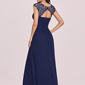 Ever-Pretty Maxi Long Chiffon Wedding Guest Dresses for Women Lace Formal Dresses Navy Blue US18