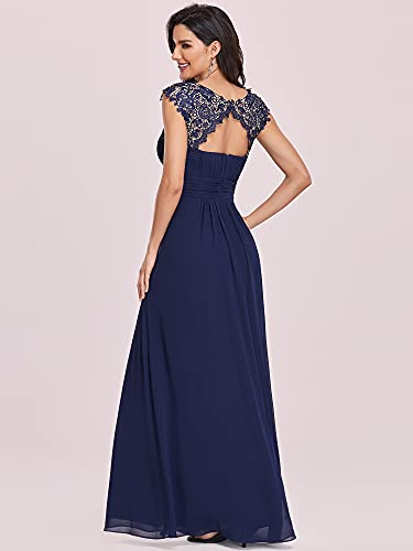 Ever-Pretty Maxi Long Chiffon Wedding Guest Dresses for Women Lace Formal Dresses Navy Blue US18