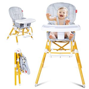 high chairs for babies and toddlers, baby high chair, ceurmt baby toddler high chair, convertible highchairs with removable tray, foldable | portable, height adjustable, space saver, easy clean up