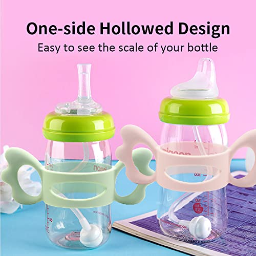 FAREVER Baby Bottle Handles, Silicone Wide-Neck Baby Bottle Handle, Outer Diameter Over 6cm for Bottle(2 Pack), Pink/White…