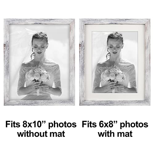 TOFOREVO 8x10 Picture Frames Set of 2 Distressed White Wood Grain Photo Frame for Gallery Wall Mounting or Tabletop Display