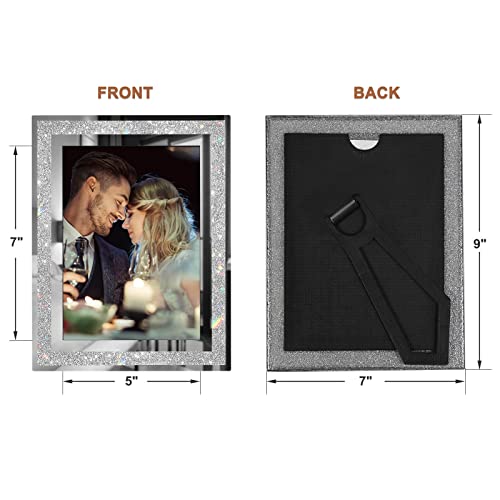 IZIDDO 5x7 Picture Frames Set of 2, Glitter Glass Photo Frame for Tabletop Display, Gift Picture Frame, Horizontally or Vertically