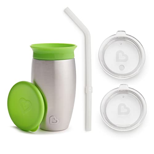 Munchkin® Miracle® Stainless Steel 360 Toddler Sippy Cup, Green, 10 Ounce and 3pc Sipper and Straw Lid