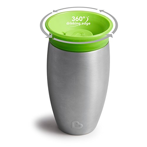 Munchkin® Miracle® Stainless Steel 360 Toddler Sippy Cup, Green, 10 Ounce and 3pc Sipper and Straw Lid