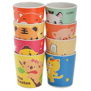 Lyellfe 8 Pack Bamboo Kids Cup, Eco-friendly Super Cute Cartoon Drinking Cups for Kids, 6 Oz BPA Free Stackable Fun Kids Cups for Home, Party, School, Dishwasher Safe, Perfect for Little Hands