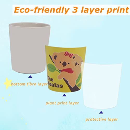 Lyellfe 8 Pack Bamboo Kids Cup, Eco-friendly Super Cute Cartoon Drinking Cups for Kids, 6 Oz BPA Free Stackable Fun Kids Cups for Home, Party, School, Dishwasher Safe, Perfect for Little Hands