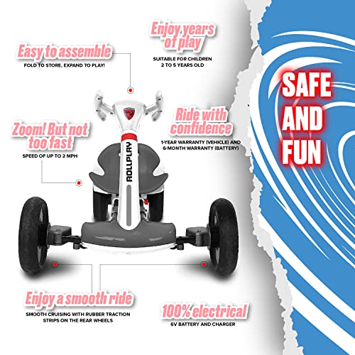 Rollplay Flex Kart 6V Electric Go Kart for Children Aged 2-5 Featuring Space-Saving Folding Function, Easy Push Start Button, and a Top Speed of 2 MPH, Red