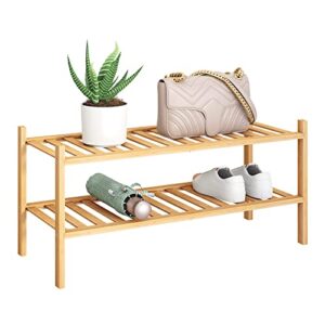 bmosu 2-tier bamboo shoe rack premium stackable shoe shelf storage organizer for hallway closet living room entryway organizer (natural bamboo)