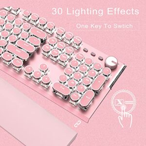 TONIZER Pink Mechanical Gaming Keyboard with White LED Backlit Keyboard with Palm Wrist Typewriter Style USB Wired Gaming Keyboard for PC Mac Laptop (Blue Switch)