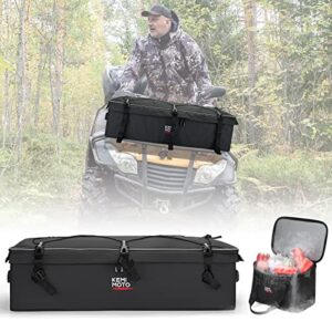 kemimoto atv gear bag for front rear rack, atv storage bags water-resistant adjustable divider board additional cooler, rack bag for four wheeler atv utv,black