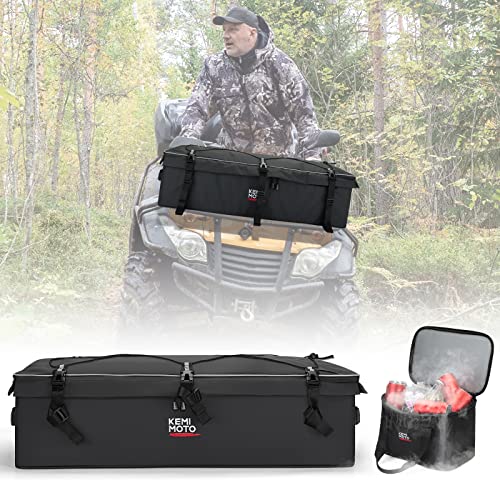 KEMIMOTO ATV Gear Bag for Front Rear Rack, ATV Storage Bags Water-Resistant Adjustable Divider Board Additional Cooler, Rack Bag for Four Wheeler ATV UTV,Black