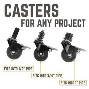 PIPE DECOR Swivel Caster Wheels for ¾” Pipe (4-Pack), Casters for Pipe Legs with Locking Mechanism