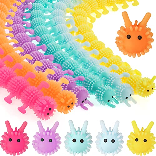 24 Pcs Fidget Worm Stretchy Strings Toy Caterpillar Worms Fidget Squishy Sensory Toy for Kids and Adults with Anxiety Stress, ADD, ADHD or Autism, Relaxing Toys (Worm, 9.84 Inch)