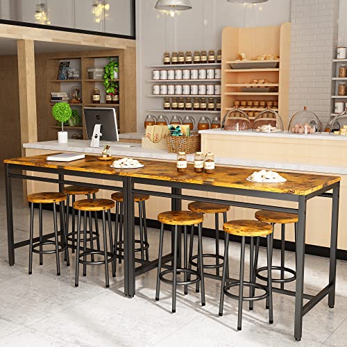 AWQM Bar Table Set, Kitchen Table and Chairs for 4, Industrial Counter Height Pub Dining Set with 4 Round Bar Stools, Heavy Duty Metal Frame, Rustic Brown and Black