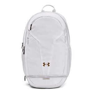 under armour hustle 5.0 team backpack, (100) white / / metallic gold, one size fits all