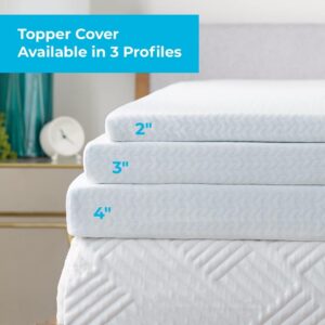 Linenspa 2 Inch Mattress Topper Cover Queen – Cover Only – Machine Washable – Breathable – Non Slip – with Zipper,White