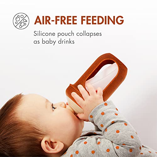 Boon NURSH Reusable Silicone Baby Bottles with Collapsible Silicone Pouch Design — Everyday Baby Essentials — 3 Count — Stage 2 Medium Flow — 8 Oz — Speckle