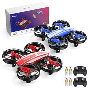 potensic a21 mini drones for kids, 2 pack ir battle drone with led lights, rc quadcopter with 3d flip, 3 speeds, headless mode, altitude hold, toy gift for boys girls (red and blue)