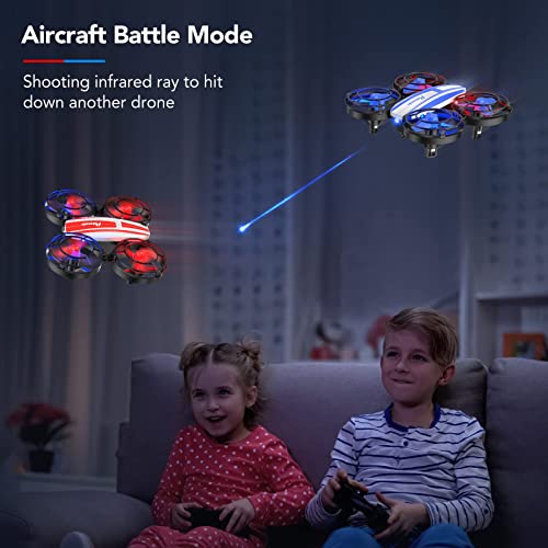 Potensic A21 Mini Drones for Kids, 2 Pack IR Battle Drone with LED Lights, RC Quadcopter with 3D Flip, 3 Speeds, Headless Mode, Altitude Hold, Toy Gift for Boys Girls (Red and Blue)