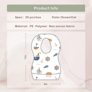 SEEDNUR Disposable Bibs for Toddlers Waterproof Bibs Baby Bibs for Eating 20 PCS(Ocean)