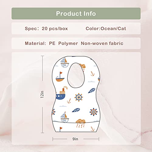 SEEDNUR Disposable Bibs for Toddlers Waterproof Bibs Baby Bibs for Eating 20 PCS(Ocean)