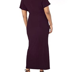 Alex Evenings Women's Long Knot Front Dress with Embellished Short Sleeve, Eggplant, 12