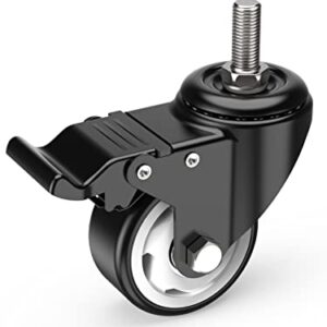 HOLKIE Caster Wheels 3 inch Total Locking Stem Casters, 3/8" -16 x 1" (Stem Diameter 3/8", Stem Length 1") Threaded Stem Casters Swivel Casters Set of 4 Heavy Duty Castors Black