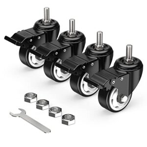 holkie caster wheels 3 inch total locking stem casters, 3/8" -16 x 1" (stem diameter 3/8", stem length 1") threaded stem casters swivel casters set of 4 heavy duty castors black