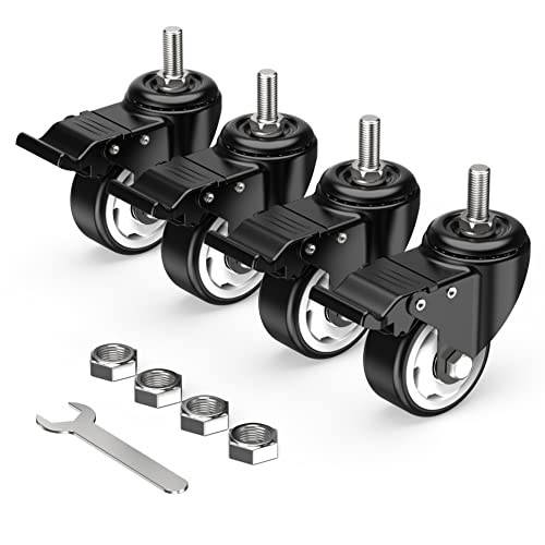 HOLKIE Caster Wheels 3 inch Total Locking Stem Casters, 3/8" -16 x 1" (Stem Diameter 3/8", Stem Length 1") Threaded Stem Casters Swivel Casters Set of 4 Heavy Duty Castors Black