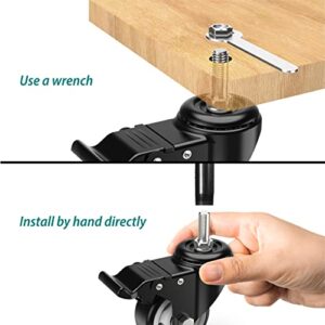 HOLKIE Caster Wheels 3 inch Total Locking Stem Casters, 3/8" -16 x 1" (Stem Diameter 3/8", Stem Length 1") Threaded Stem Casters Swivel Casters Set of 4 Heavy Duty Castors Black