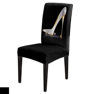 stretch dining chair covers, sexy diamond high heels white golden black removable dining chair protector slipcovers for kitchen, party, restaurant, set of 8