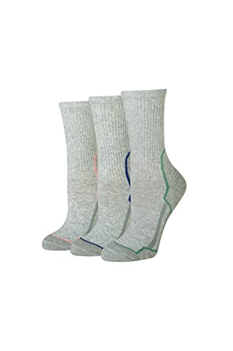 Amazon Essentials Women's Cushioned Hiking Crew Socks, 3 Pairs, Grey Heather, 6-9