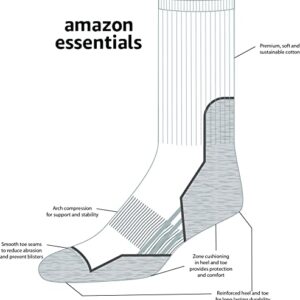 Amazon Essentials Women's Cushioned Hiking Crew Socks, 3 Pairs, Grey Heather, 6-9