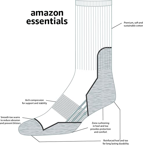 Amazon Essentials Women's Cushioned Hiking Crew Socks, 3 Pairs, Grey Heather, 6-9