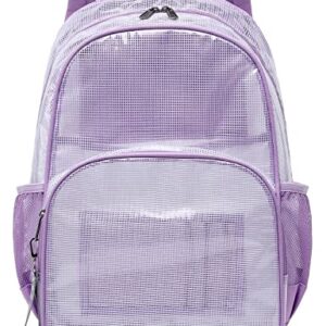 Mygreen Clear Transparent PVC School Backpack, Heavy Duty Clear Backpack with Laptop Compartment for Work, Security, Sporting Events (Purple, Large)