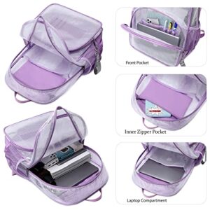 Mygreen Clear Transparent PVC School Backpack, Heavy Duty Clear Backpack with Laptop Compartment for Work, Security, Sporting Events (Purple, Large)