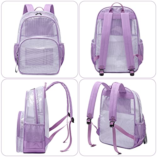 Mygreen Clear Transparent PVC School Backpack, Heavy Duty Clear Backpack with Laptop Compartment for Work, Security, Sporting Events (Purple, Large)