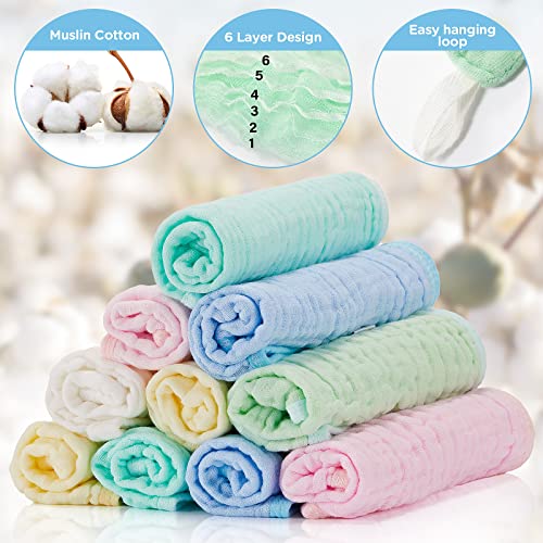 Tegeme 10 Pack Baby Muslin Burp Cloths Large 20" by 10" Cotton Absorbent Washcloths Burp Cloths for Baby Burping Cloth Diapers Bibs for Baby Registry as Shower,Great Shower Gift (Multi Colors)